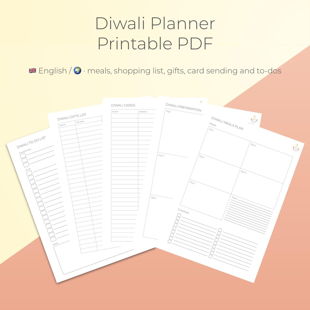 Diwali Planner · Printable PDF · English - Etsy