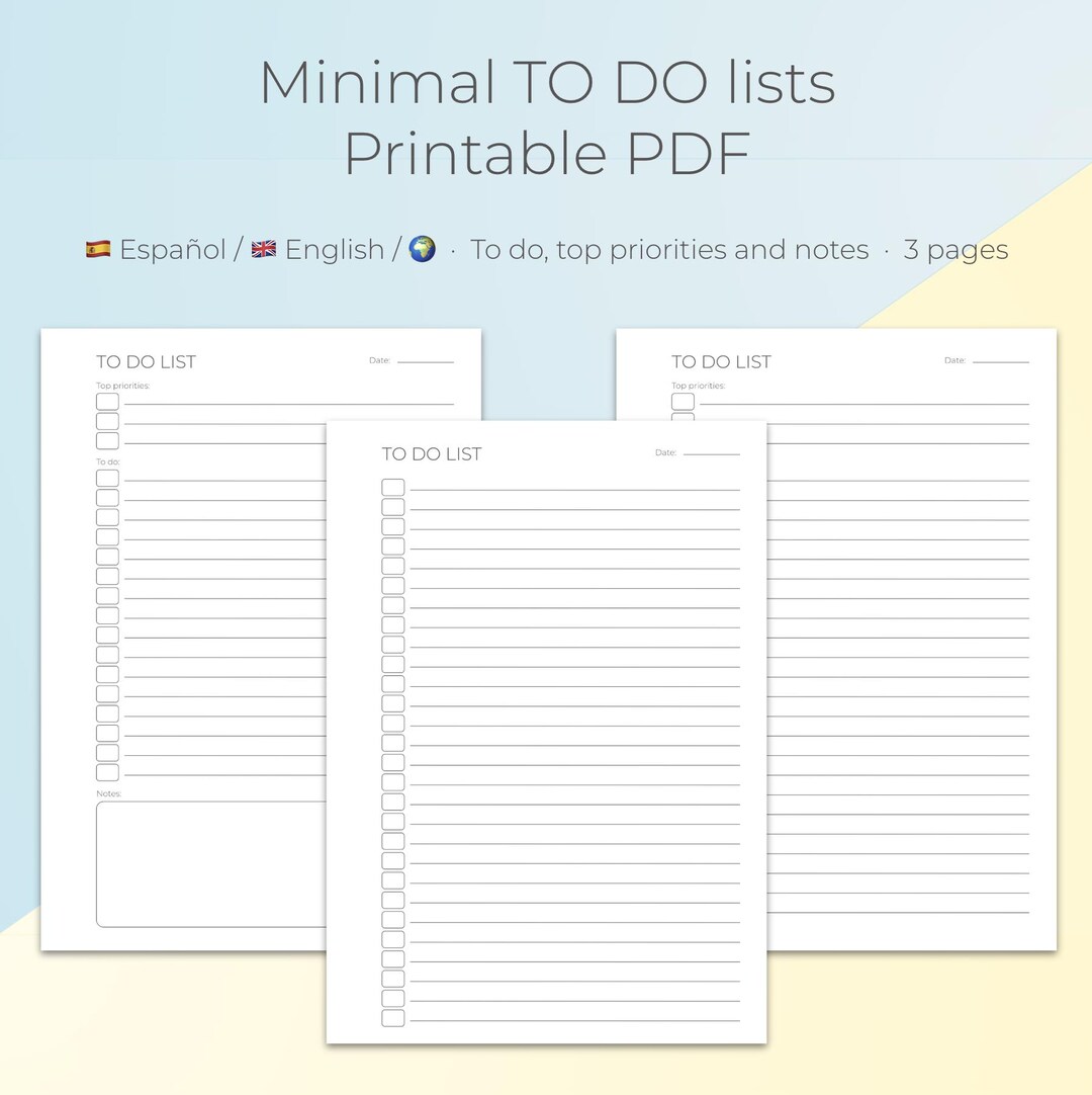 Minimal TO DO List · Printable PDF · English and Spanish · 3 Versions ...