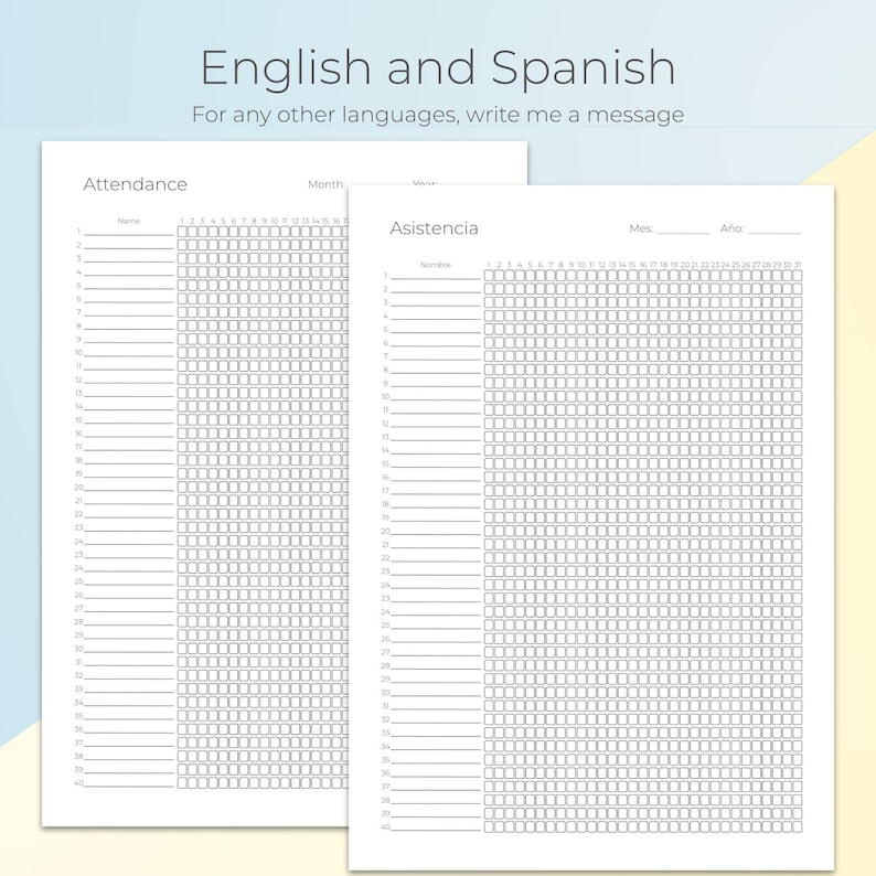Attendance Sheet · Fillable and Printable PDF · English and Spanish - Etsy