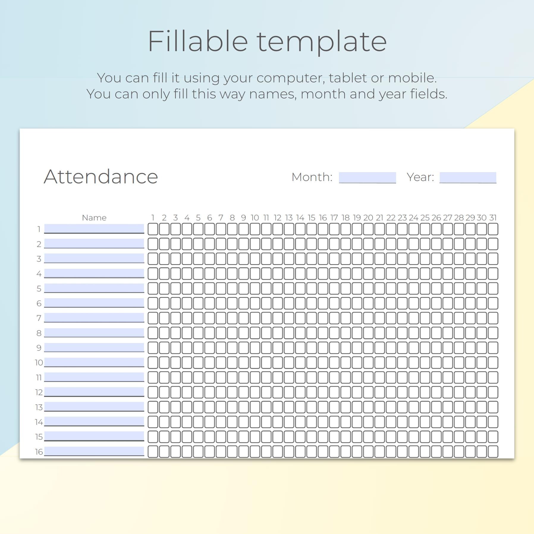 Attendance Sheet · Fillable and Printable PDF · English and Spanish - Etsy