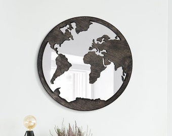 Mirror World Map Wall Art - Etsy UK