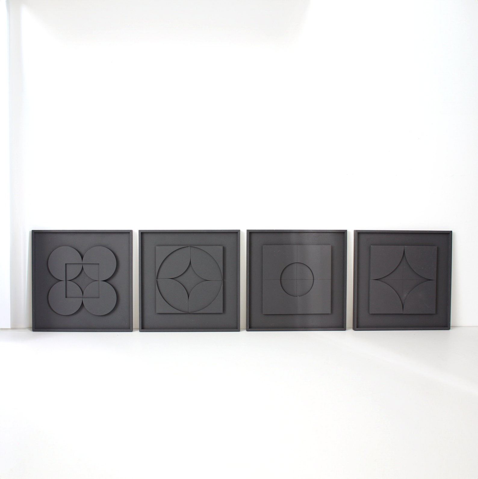 Tetra, Set of 4, Modern Wood Wall Art, Anthracite Painting, 3D Wall ...