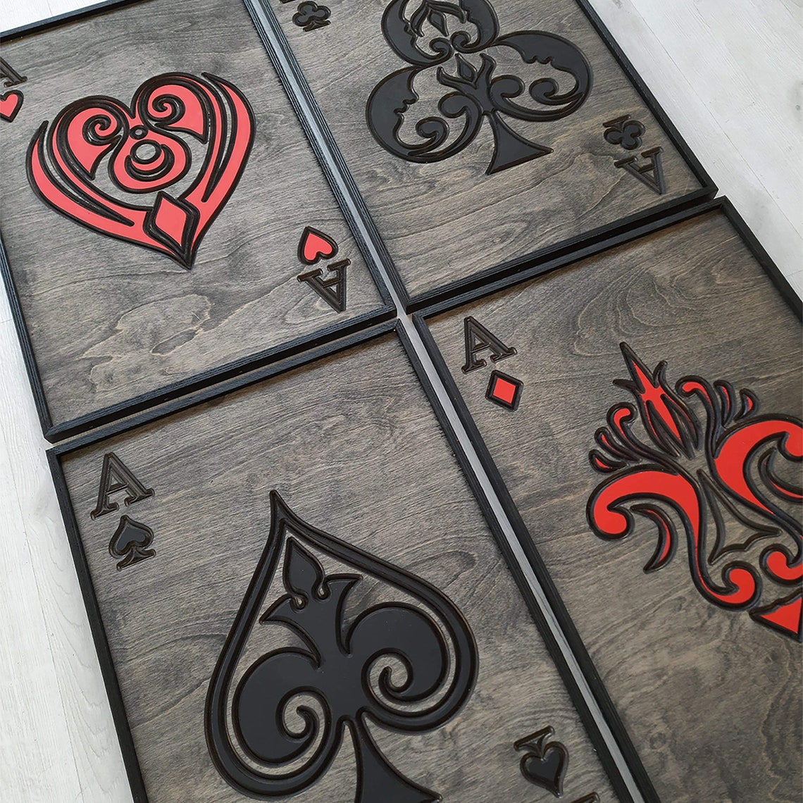 Playing Cards Set of 4 Painting Wood Wall Art Animals Wall | Etsy