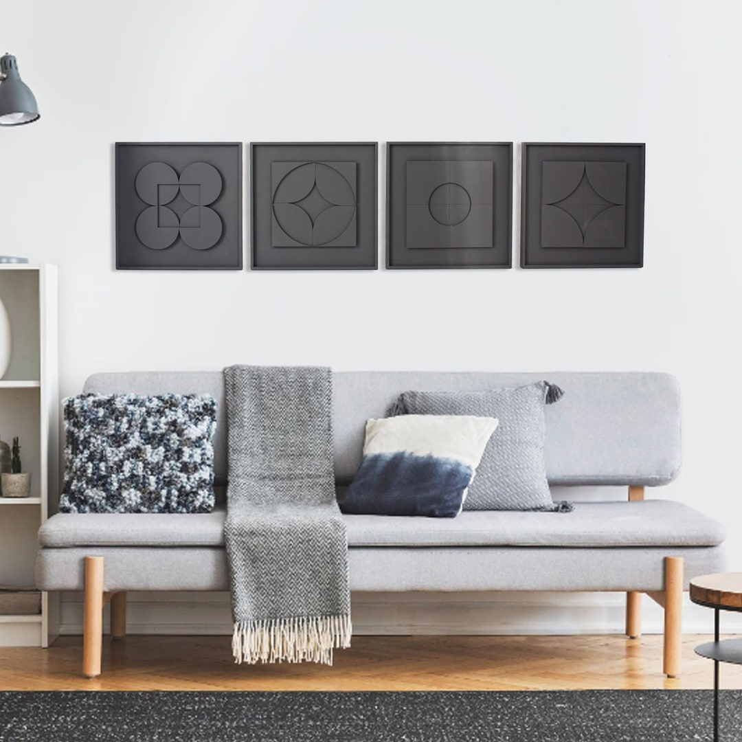 Tetra, Set of 4, Modern Wood Wall Art, Anthracite Painting, 3D Wall ...