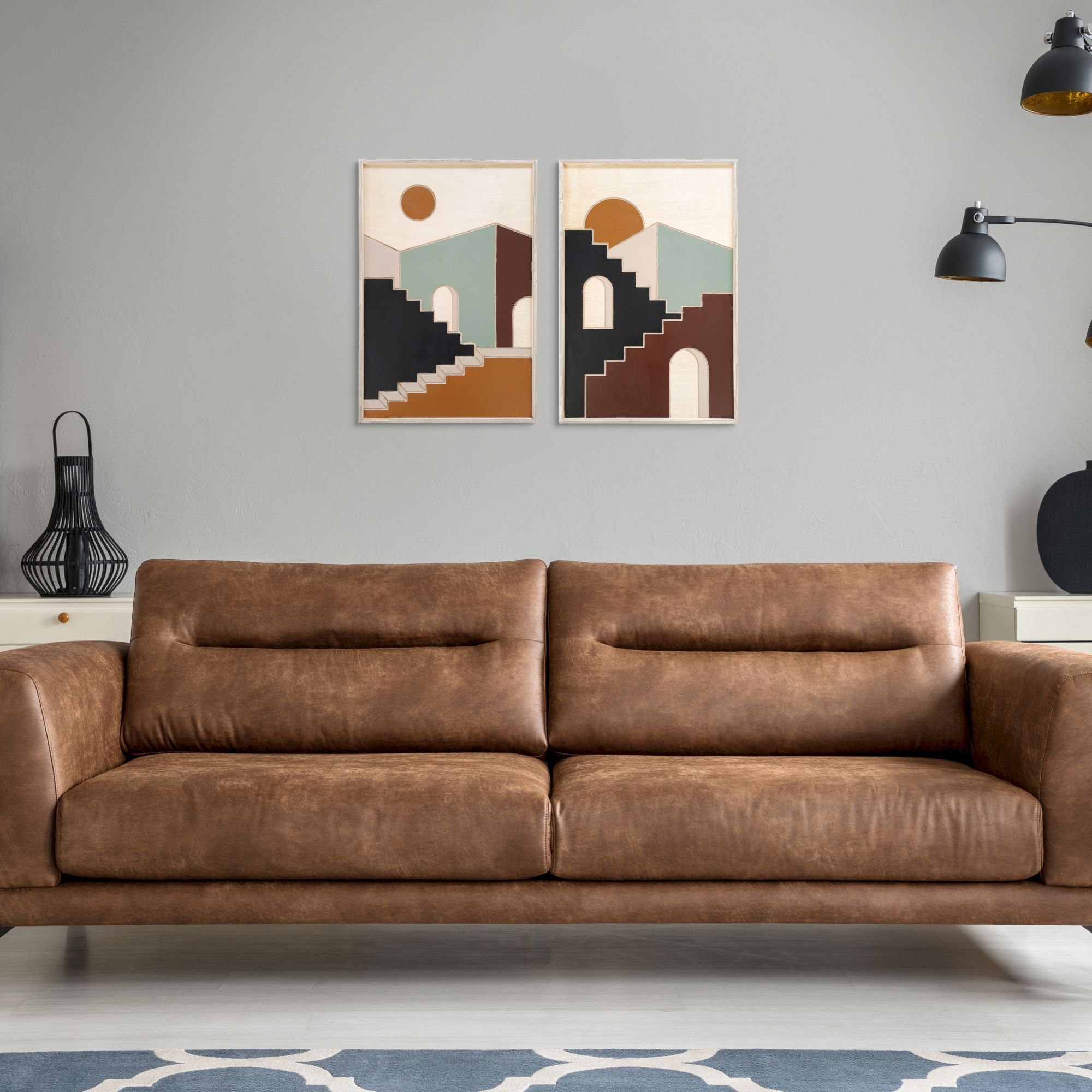 Architecture Stairs Geometric Modern Wood Wall Art Sun and - Etsy