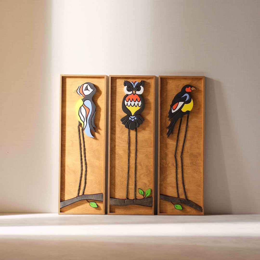 Tropica Birds, (relief Walnut) Wood Wall Art, Decor, Rustic, Hanging ...