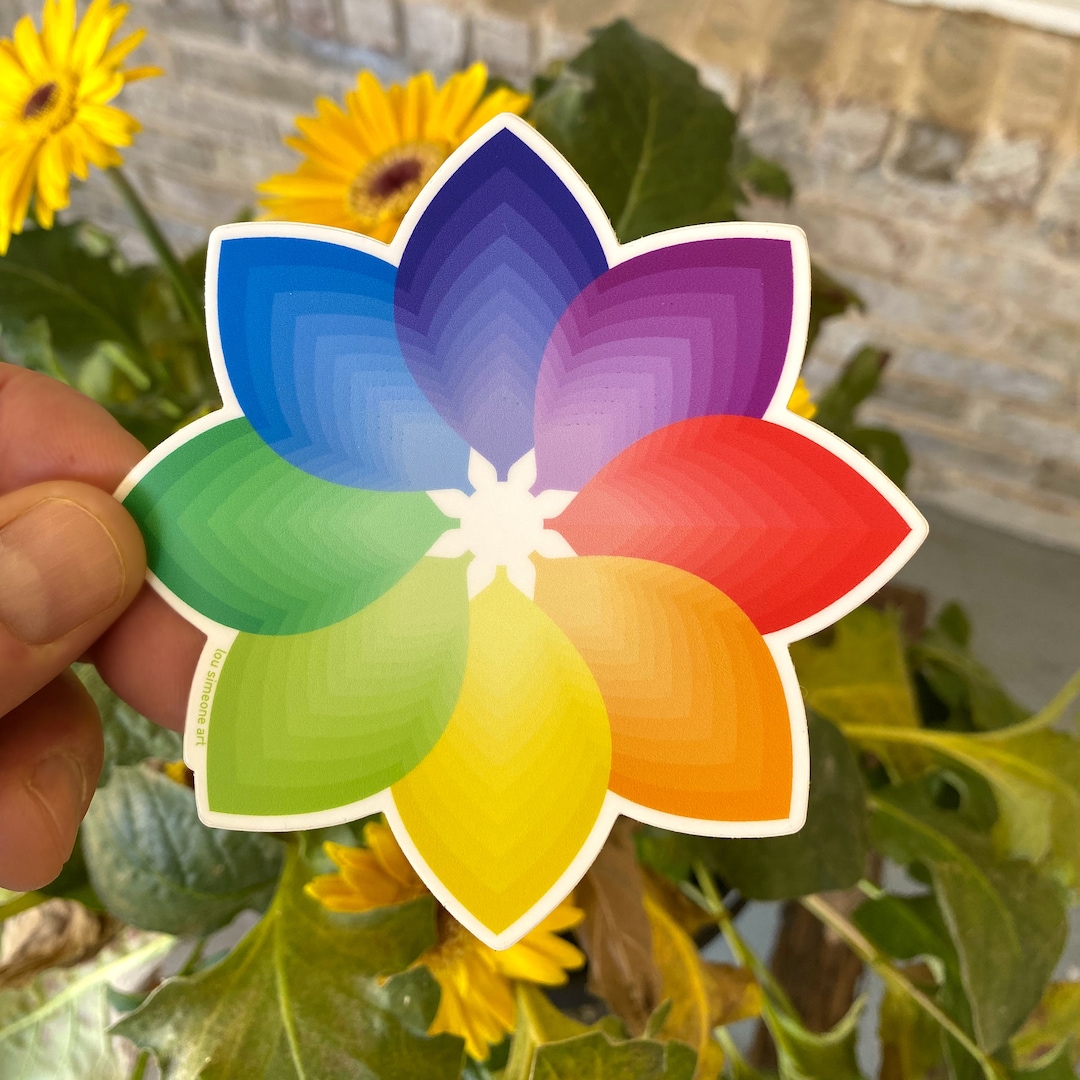 4 Die-cut Color Wheel Flower Sticker Rainbow Floral Decal Laptop, Water ...