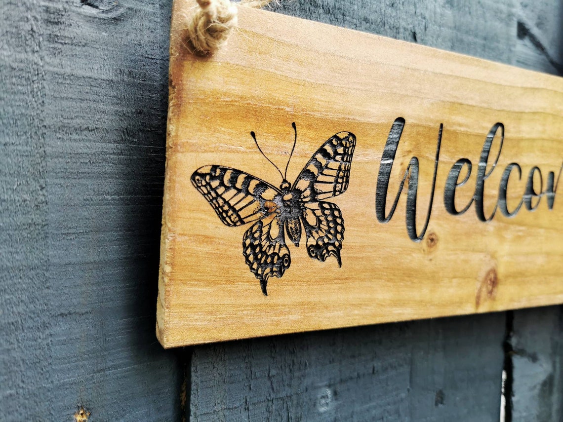 Butterfly garden outdoor sign. Nature Rustic sign patio sign | Etsy