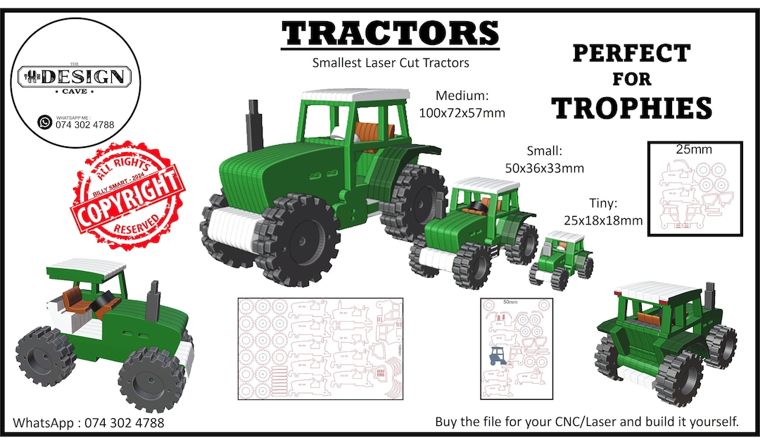 Tractor Laser Cut 3D Model Custom Laser Cut Box in SVG Laser Cut ...