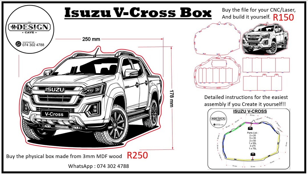 Isuzu V-cross Truck Bakkie Box with Instructions Custom Laser Cut Box ...