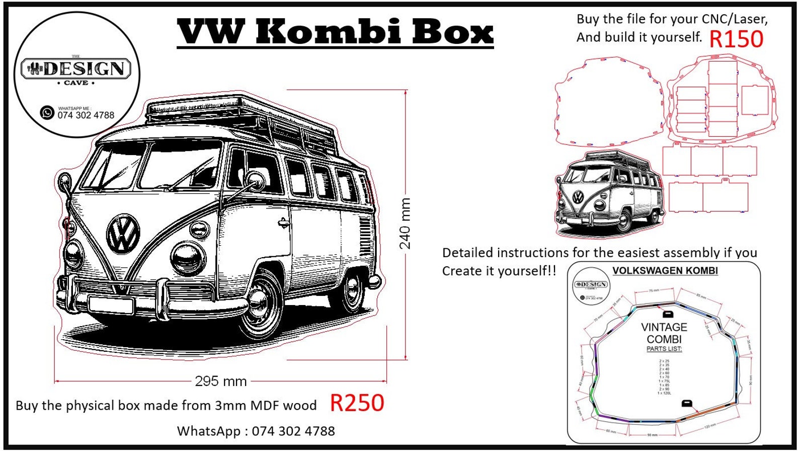 Volkswagen Kombi Box with Instructions Custom Laser Cut Box - Etsy