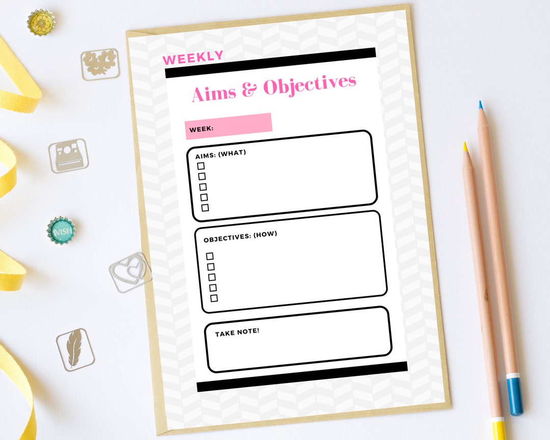 Weekly Aims and Objectives Planner Template, Goals Planner, Goal ...