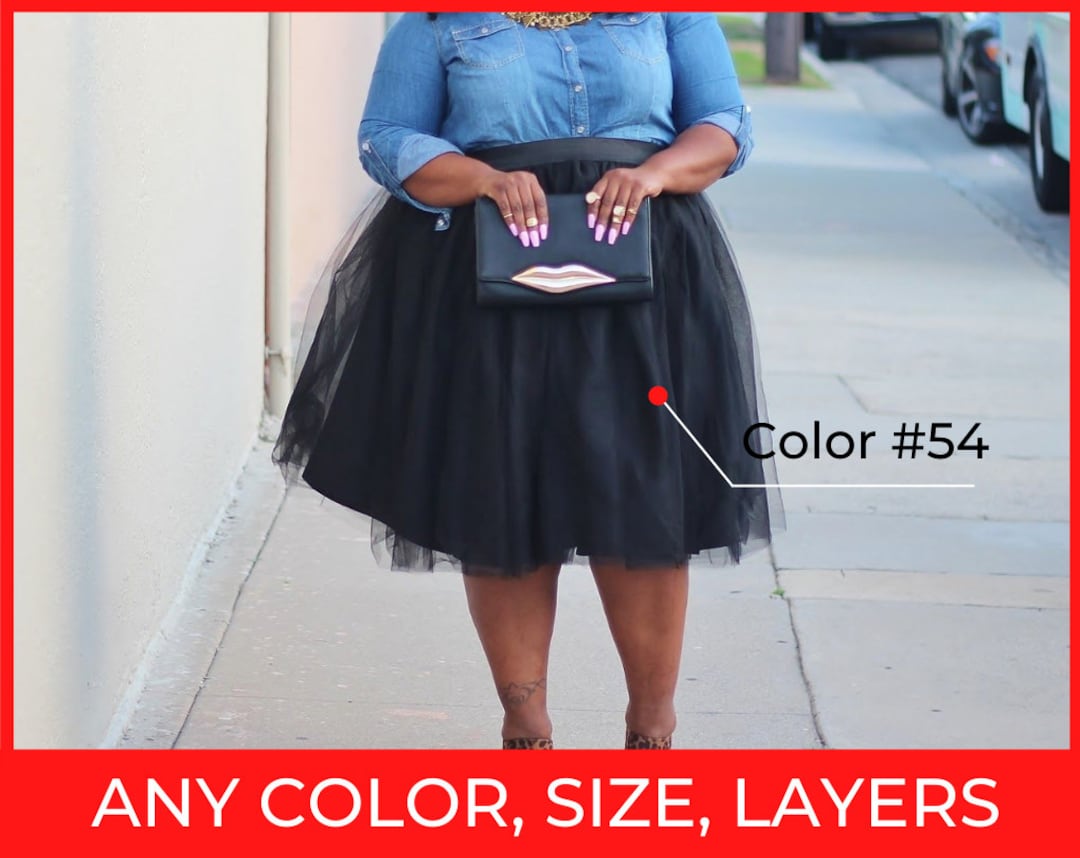 Plus Size Tulle Skirt Woman Black Tutu Skirt Midi Length Tulle Etsy