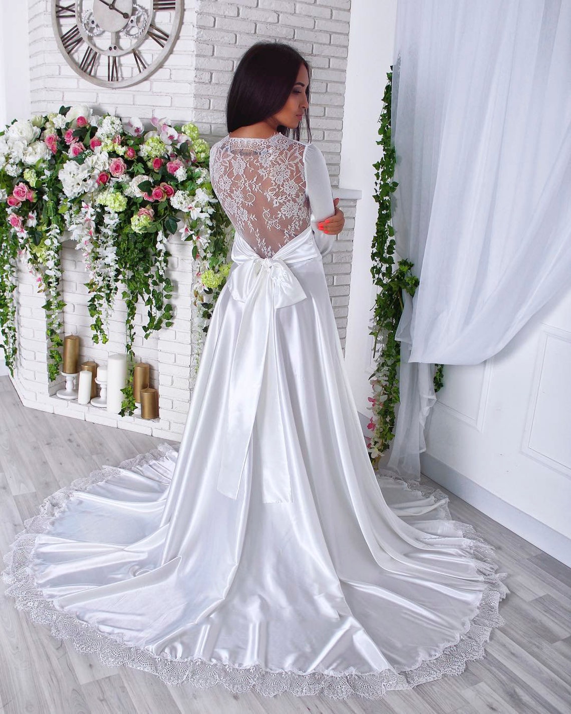 Maternity Gown White Silk Robe Bride Robe Satin Robe Kimono | Etsy