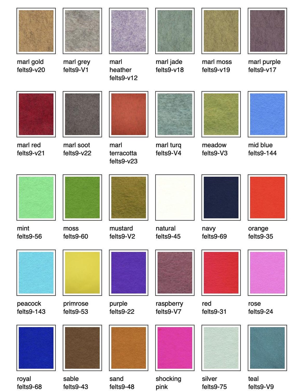 Wool Mix Felt Sheets 9”x9”, Top Quality, 64 Colours Wool Felt Blend ...