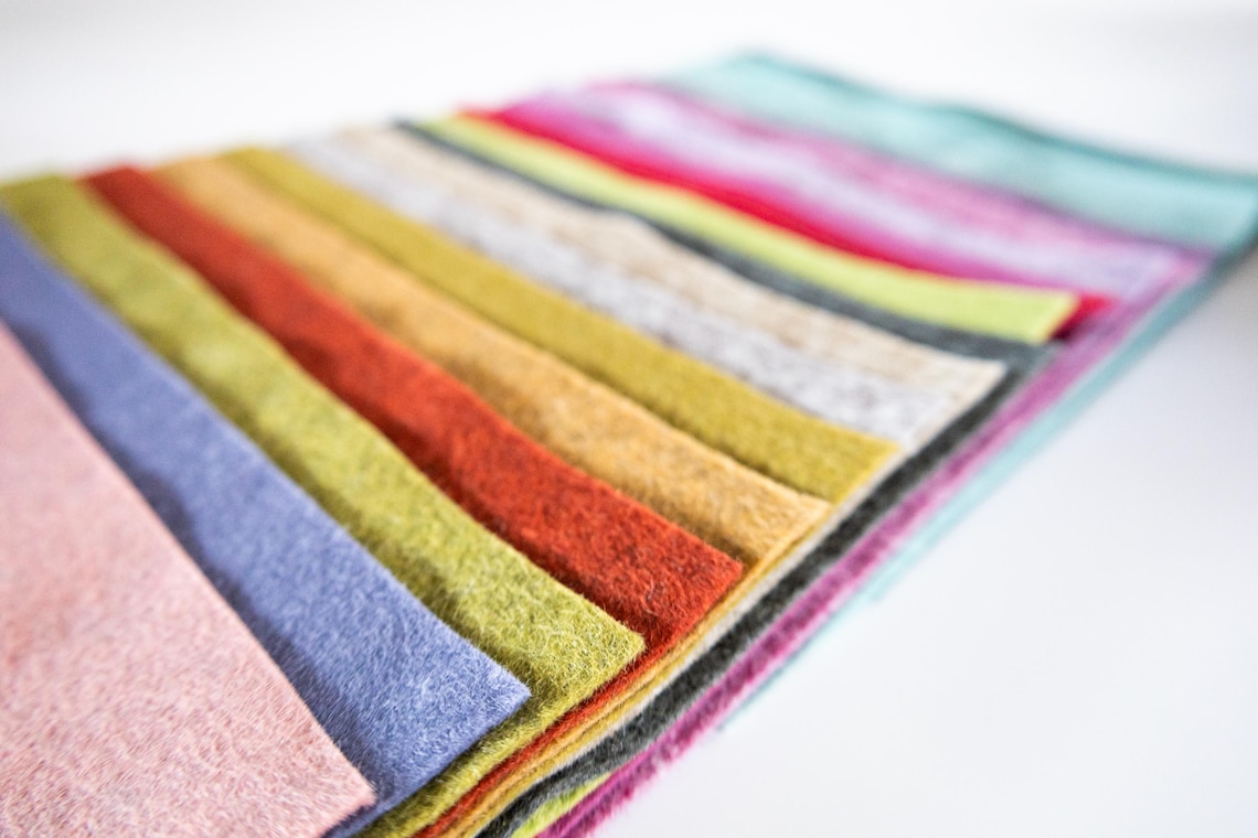Wool Mix Felt Sheets 9”x9”, Top Quality, 64 Colours Wool Felt Blend ...
