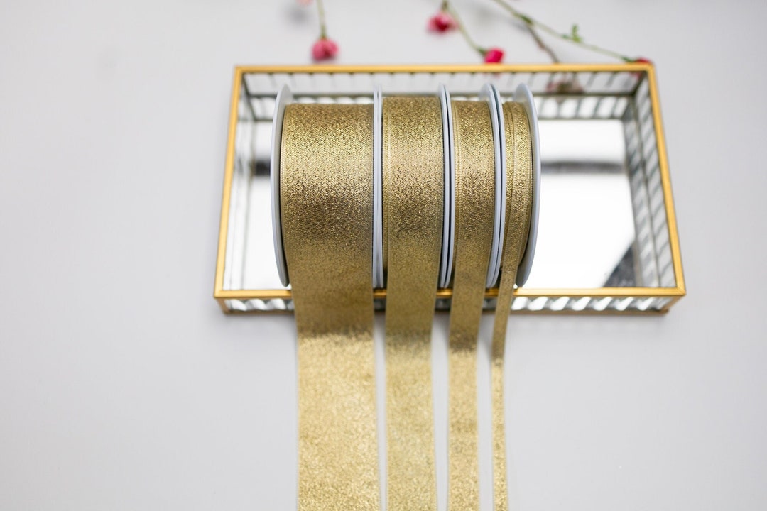 Berisfords Gold Sparkly Metallic Lame Ribbon 5m Lengths Widths 3mm 7mm ...
