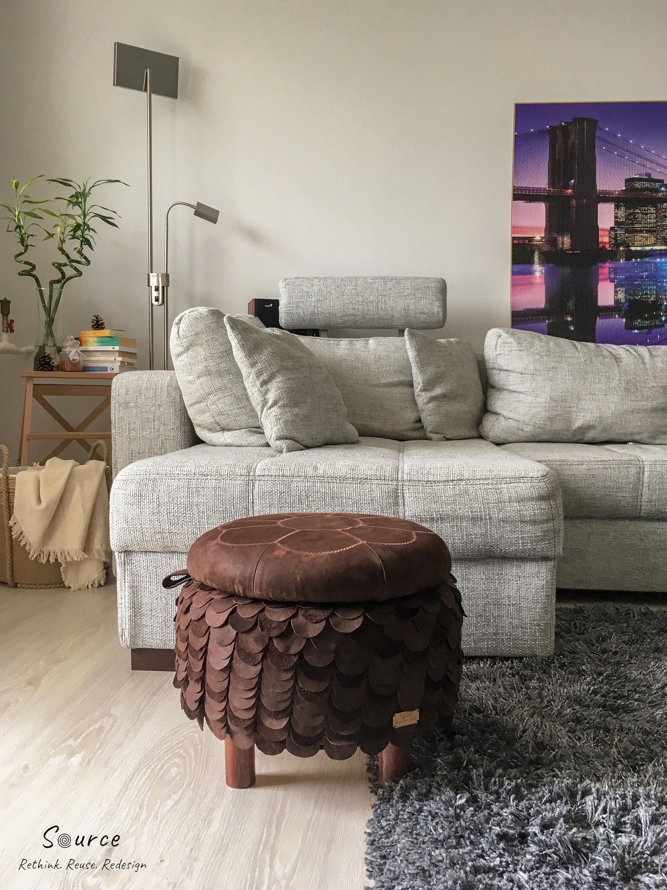 Leather Ottoman With Storage Upcycled Leather Jacket and Tire Unique ...