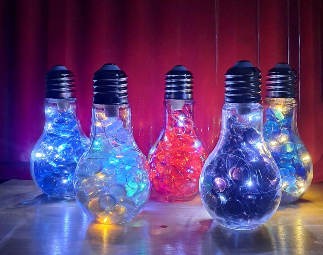 Large Glass Light Bulb Filled With Glass Nuggets and Lights - Etsy