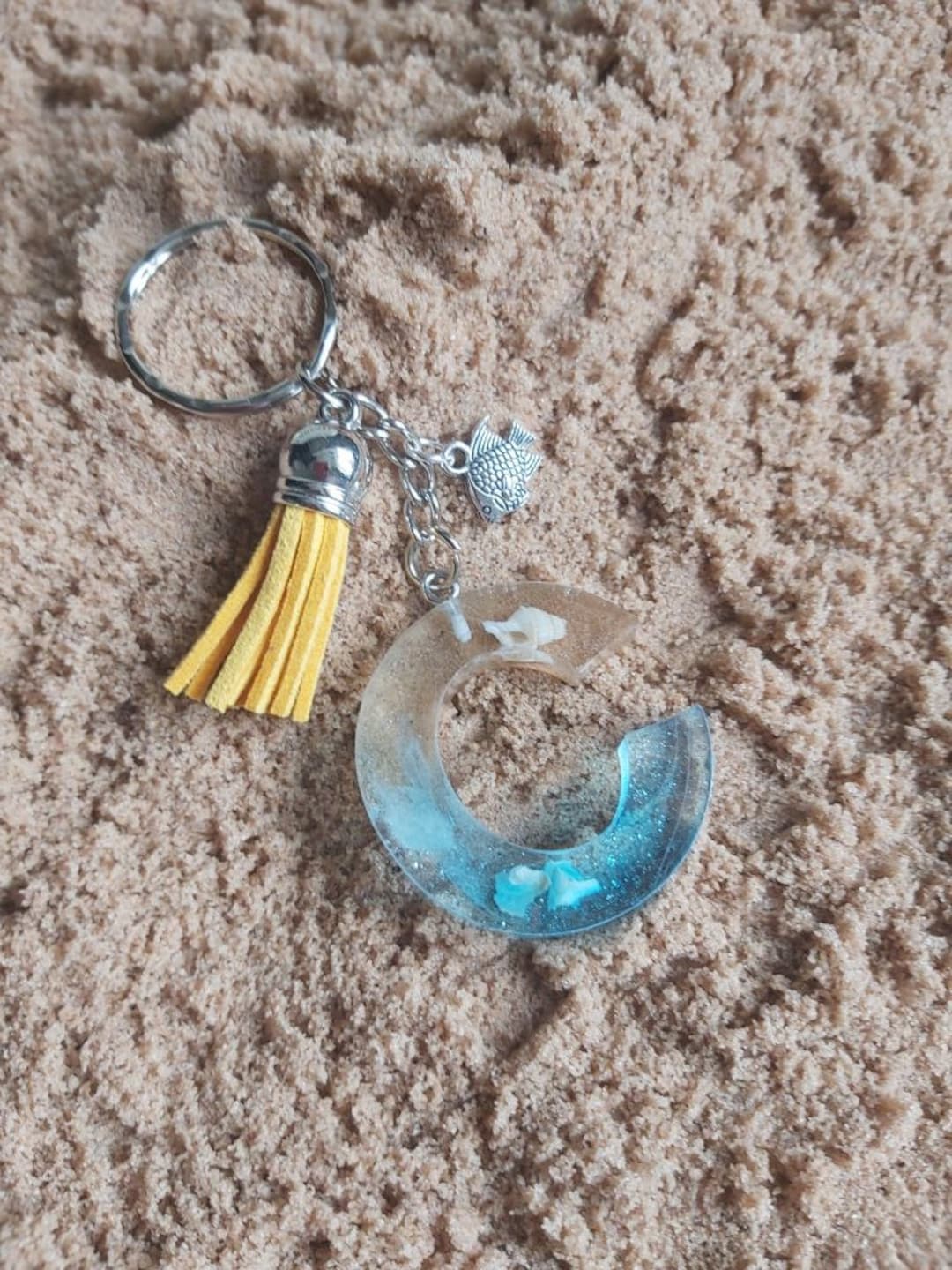 1 X c INITIAL ALPHABET Key Ring, Bag Charm, 3 Designs, Beach, Rose ...