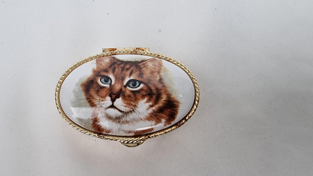 Cat Trinket Box, Cat Pin Box, Cat Figurine, Ginger Cat Figurine, Pewter ...