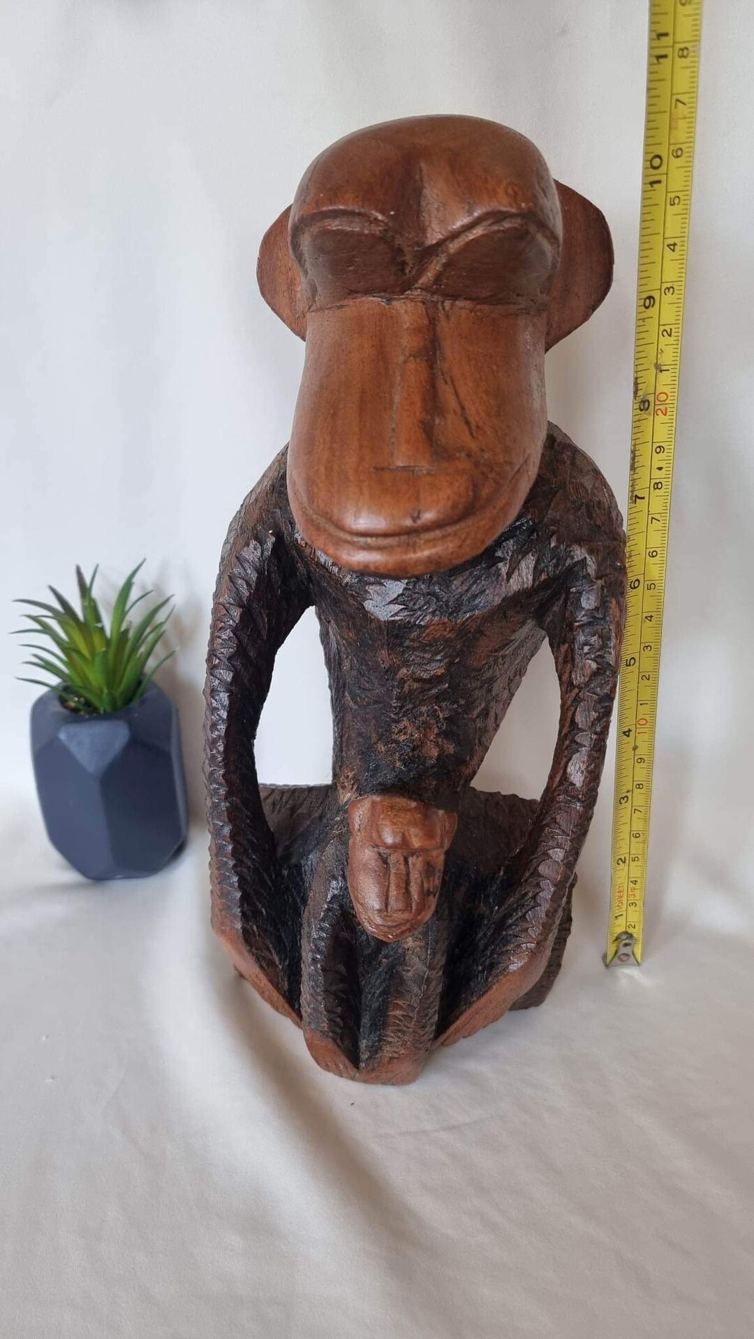 Solid Wood Monkey, Wooden Monkey , Carved Monkey Figurine, Solid Wood ...