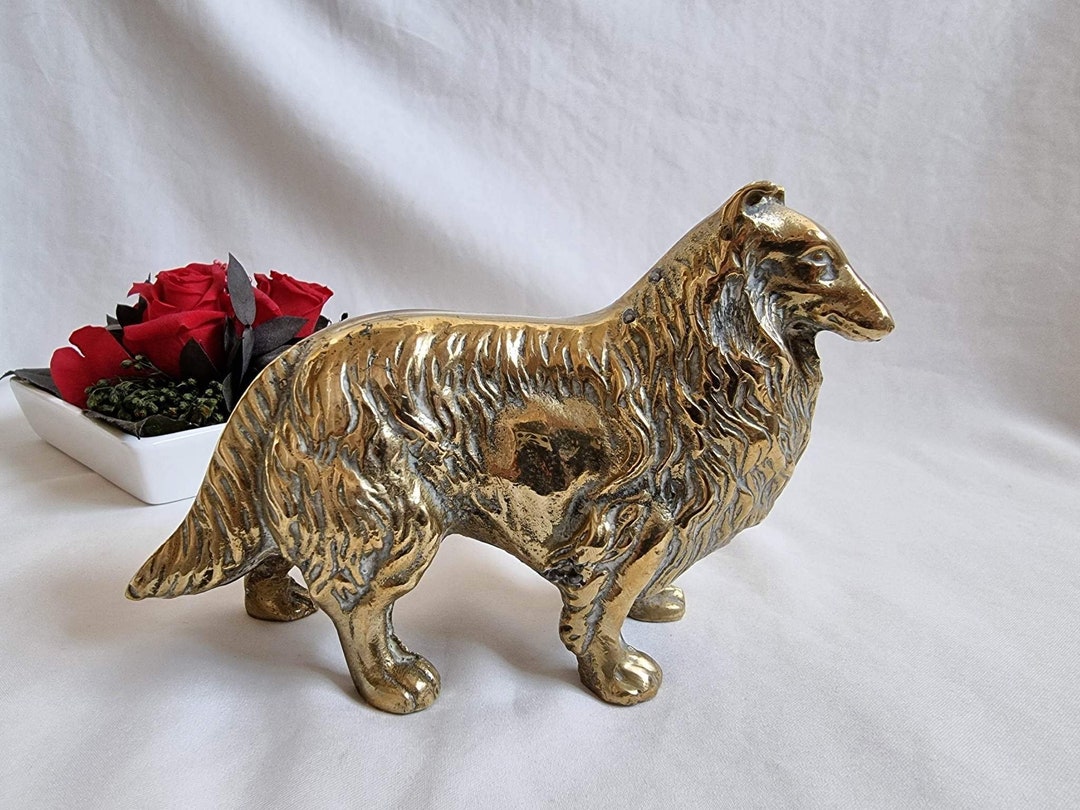 Brass Collie, Solid Brass Dog, Brass Dog Figurine, Collie Dog Figurine ...