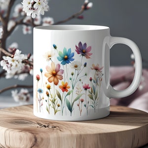 Watercolor Floral Mug - Vibrant Blooms for Your Morning Brew - Flower ...