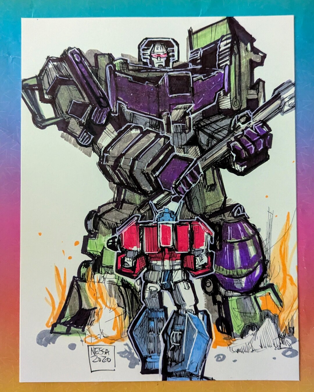 Original Art Optimus Vs Devastator Sketch - Etsy
