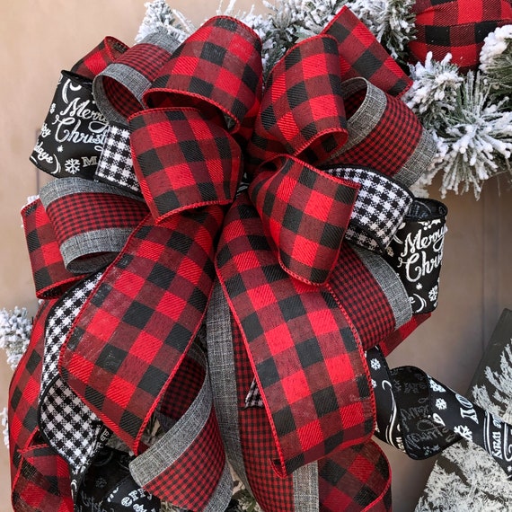 Red Buffalo Plaid Christmas Bow For Wreath Red And Black Etsy