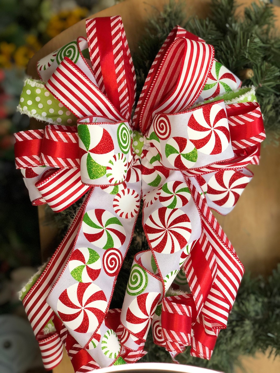 Christmas Peppermint Candy Bow, Peppermint Candy Bow, Christmas Bow for ...