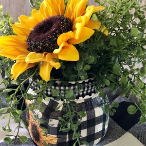 Farmhouse Decoupaged Mason Jar Faux Sunflower Arrangement, Black and ...