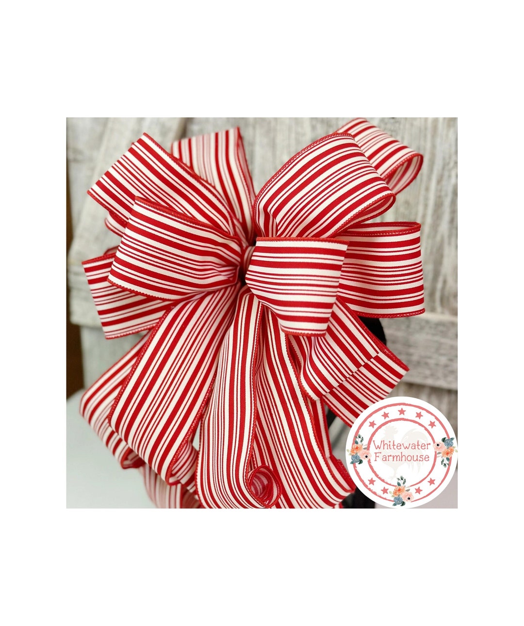 Christmas Peppermint Red White Stripe Bow for Tree Topper, Lantern or ...