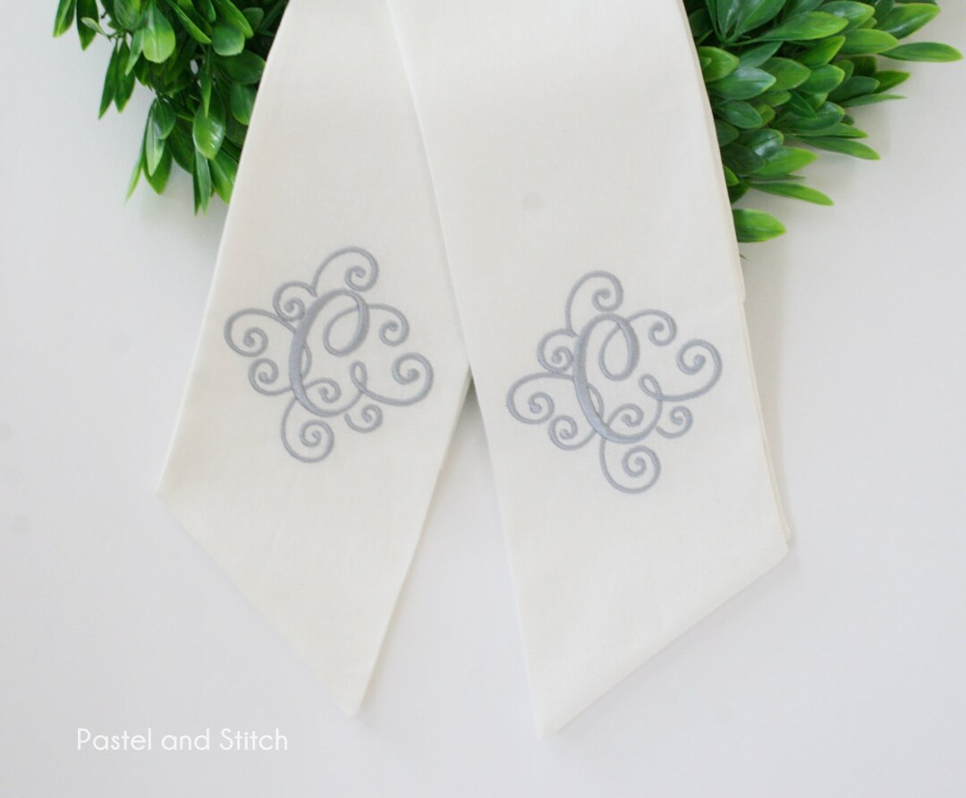 Linen Wreath Sash, Embroidered Sash, Front Door Decor, Home Decor ...