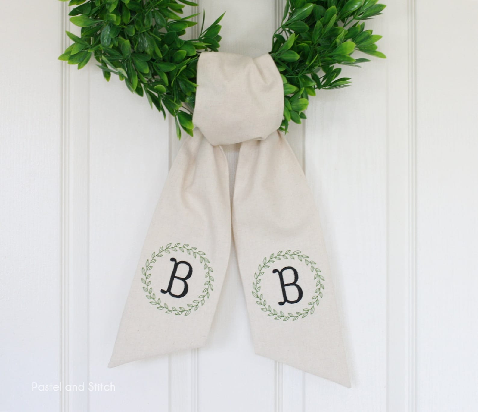 Linen Wreath Sash, Monogrammed Sash, Embroidered Sash, Thanksgiving ...