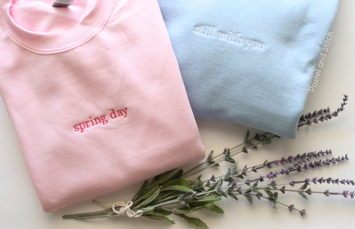 Spring Day Embroidered Sweatshirt, Light Pink Sweatshirt, BTS Inspired ...