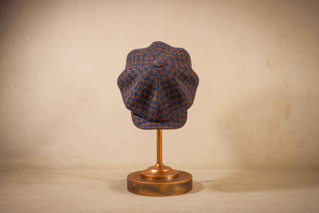 Premium Mohair Newsboy Cap With LEATHER Band Navy DOGTOOTH Wool Mid ...