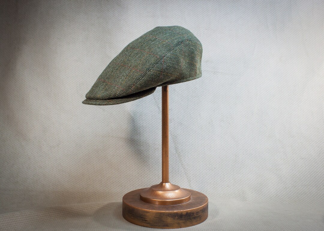 Shooting Cap Irish Flat Cap GREEN Check WOOL Baker Boy Hat for Country ...