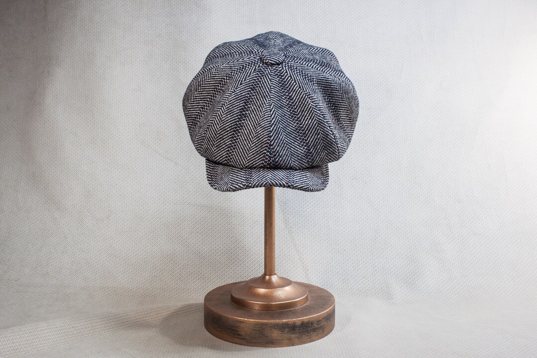 Light GRAY HERRINGBONE WOOL Newsboy Cap, Mid-width Size Backer Boy Hat ...