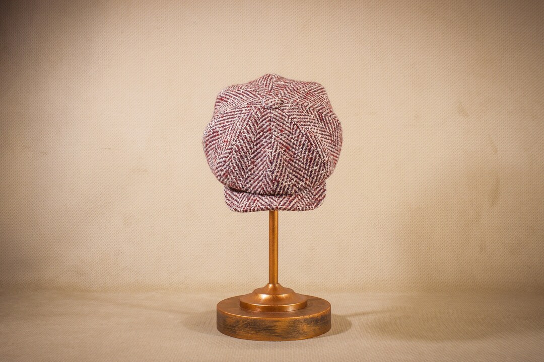 Classic 8-panel Newsboy Cap, BURGUNDY DONEGAL TWEED Wool, Mid-width ...