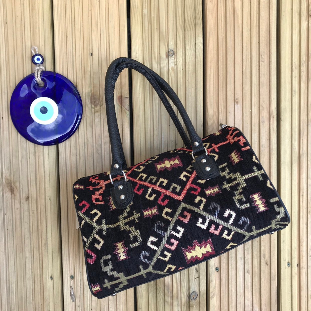Boho Handbag in Black Geometric Pattern Free Purse - Etsy