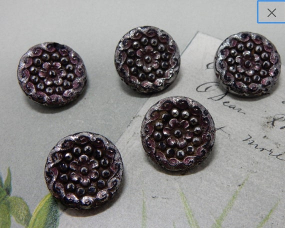 5 Matching Antique Victorian Black Glass Buttons W/ Silver - Etsy