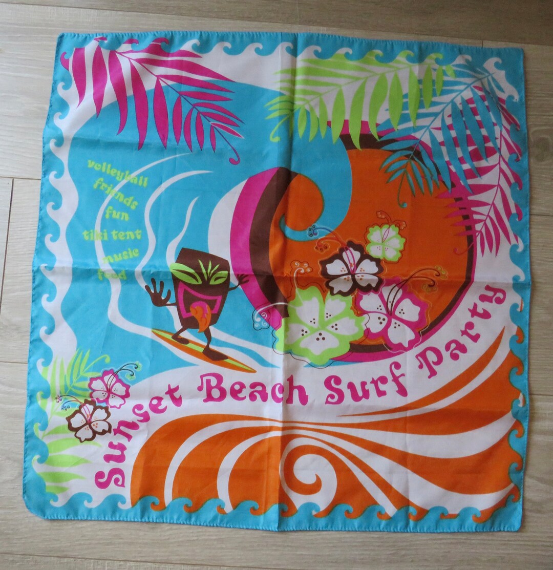 1970s Flower Power SUNSET BEACH Surf Party Op Art Scarf Bandanna. - Etsy