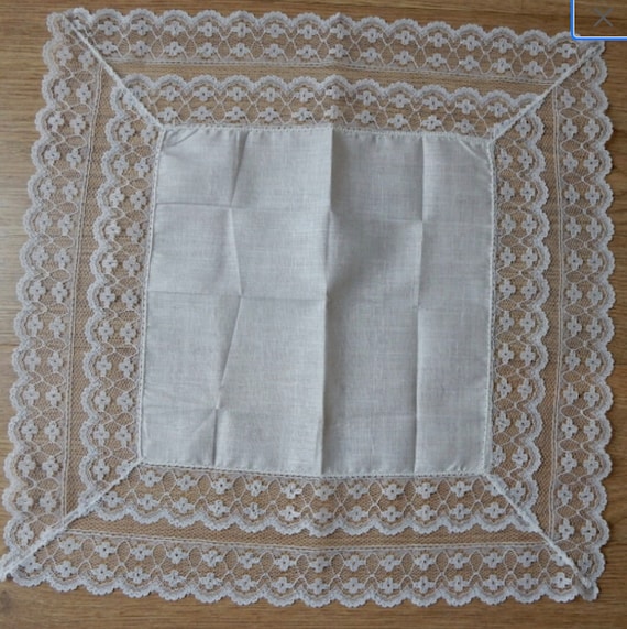 2 NEW Deep Lace w/ Cotton Center Wedding Handkerchief… - Gem