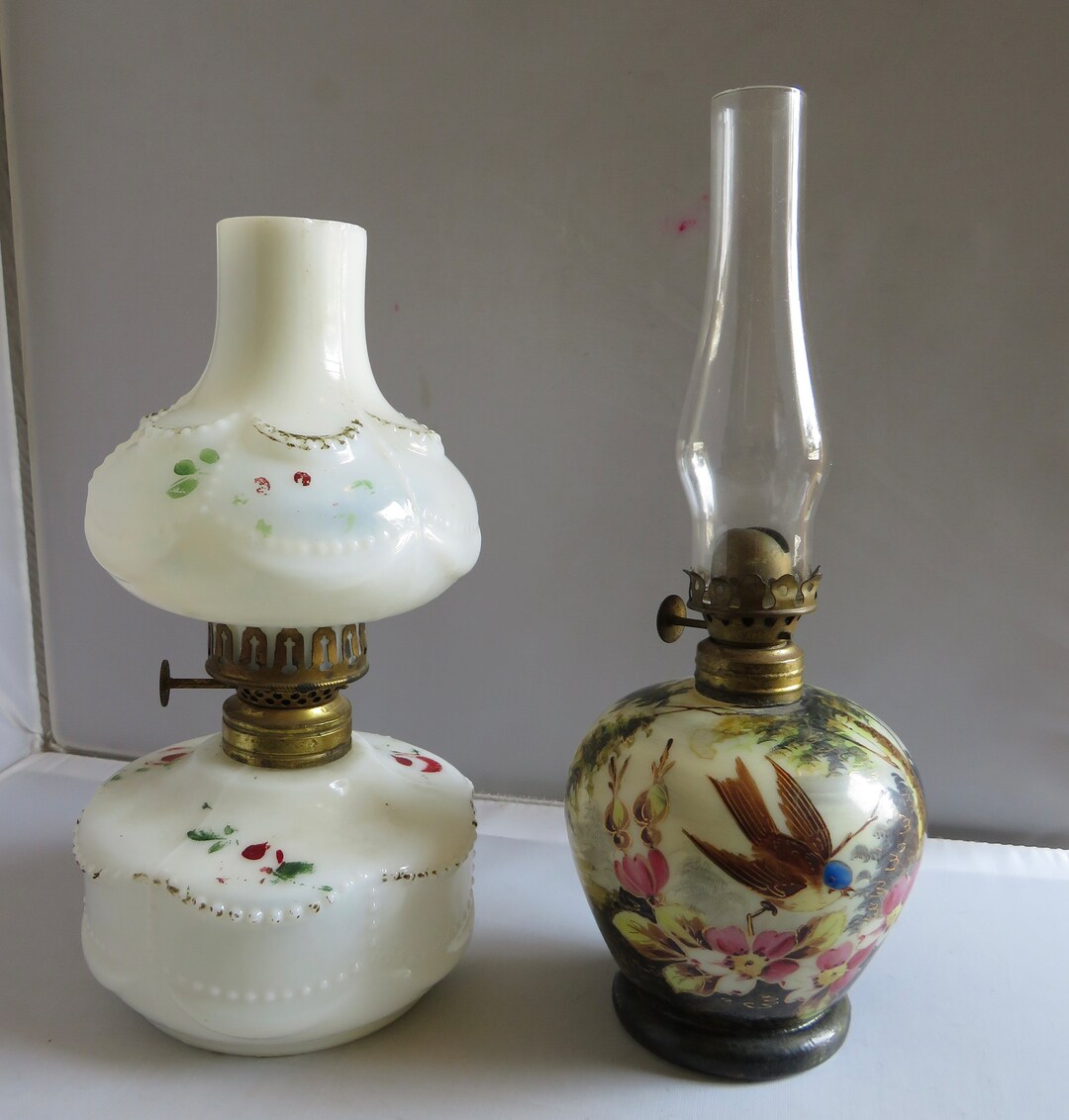2 Vintage Miniature Oil Lamp Lanterns Hand Painted Bird WAQ7 - Etsy