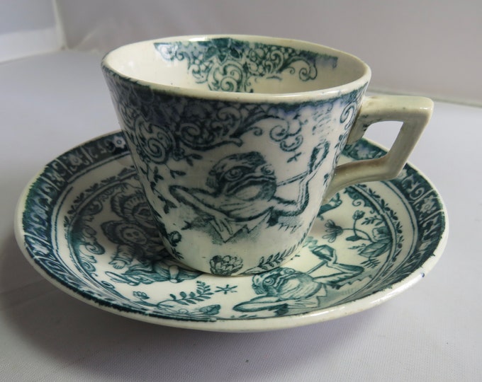 1800s Antique England Staffordshire Transferware Cup & Saucer PUNCH ...