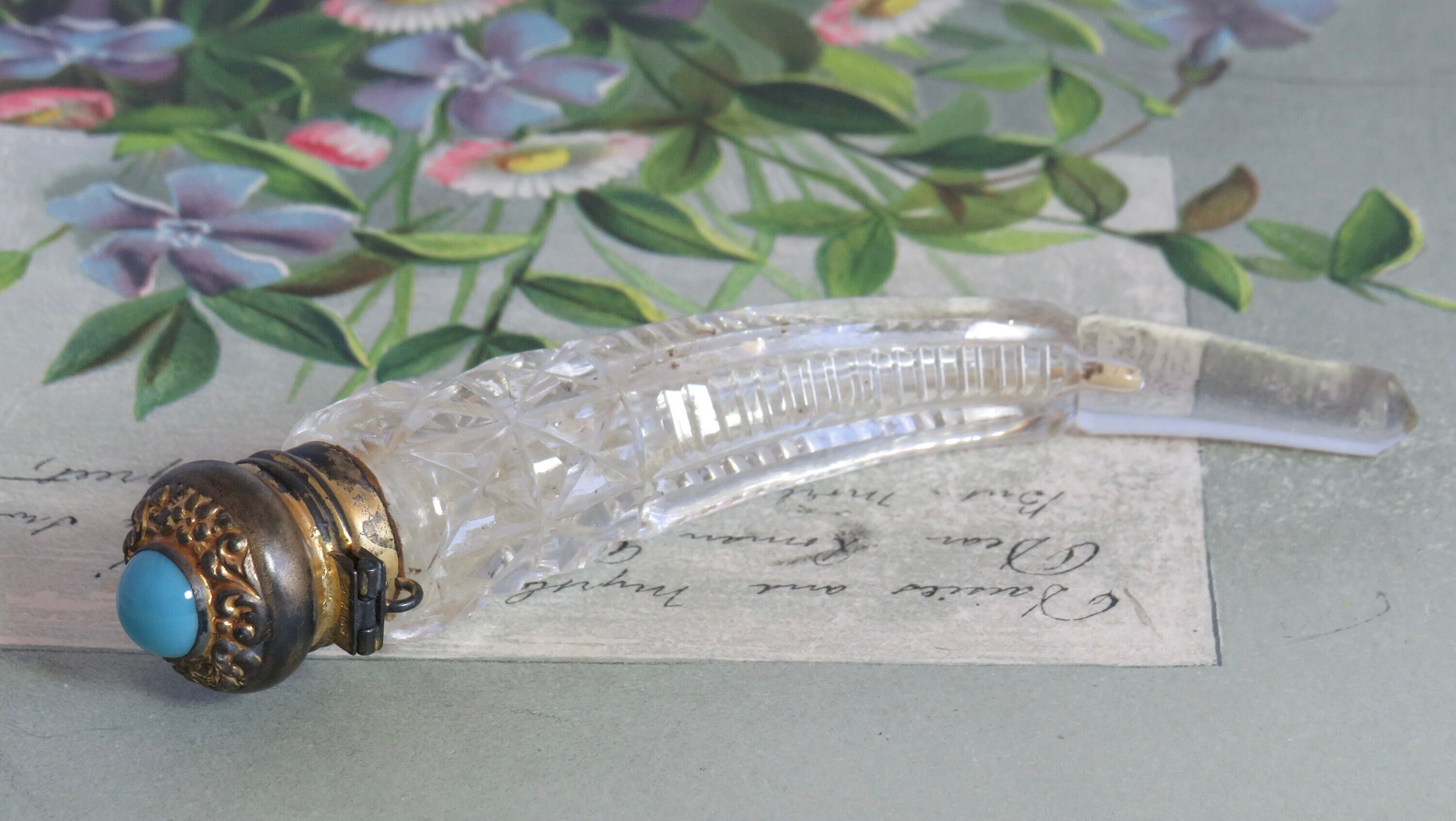 Antique Cut Glass Perfume Flacon Bottle W/jeweled Lid. UBM18 - Etsy