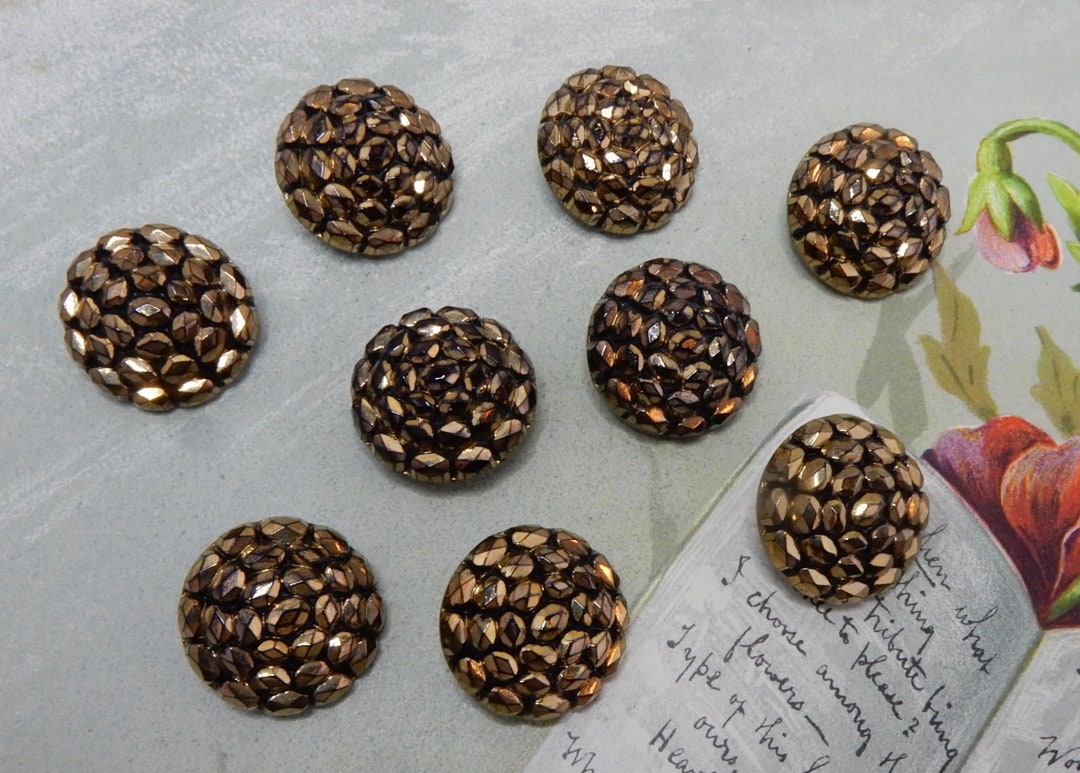 Set of 9 Large LA MODE Gold Luster Black Glass Buttons - Etsy