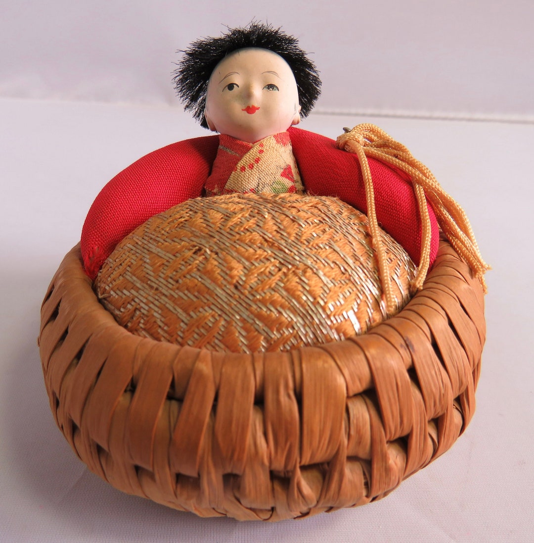Vintage Miniature Japanese Traditional Izume Kokeshi Doll Pin Cushion ...