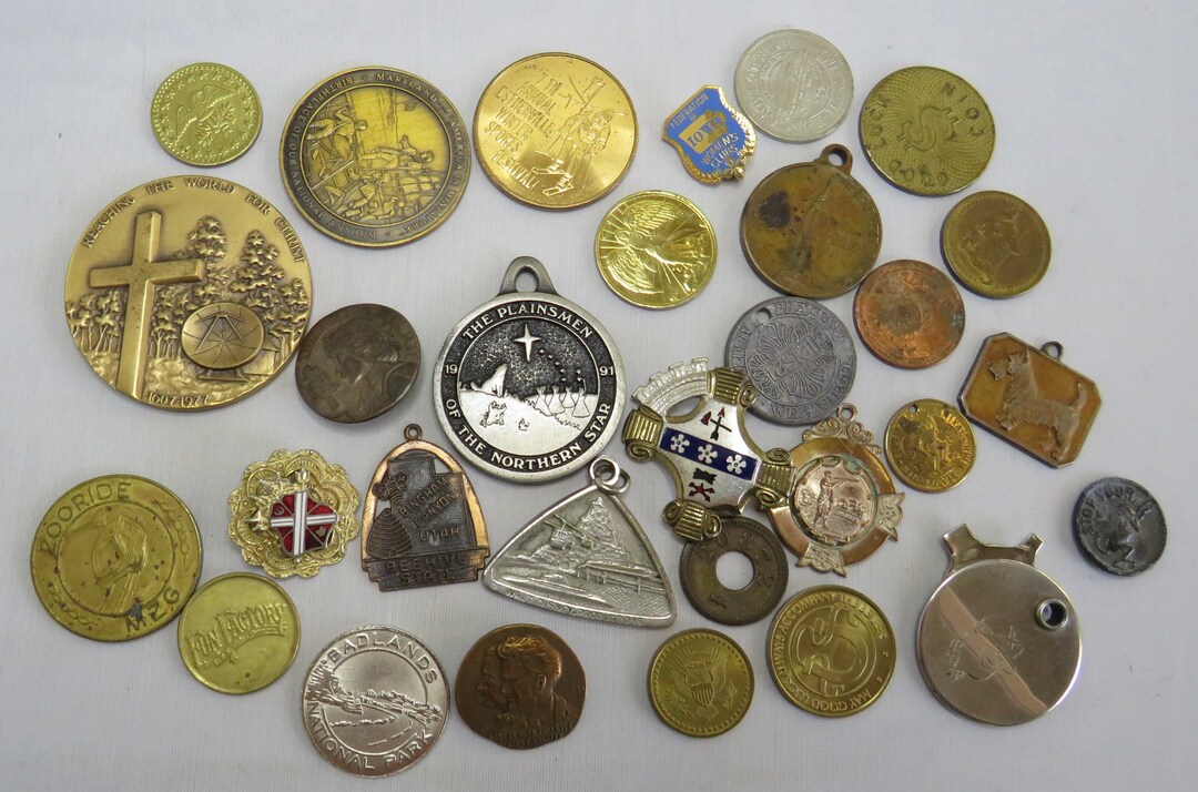 Destash Lot of 30 Antique Coins, Tokens, Pins - Etsy